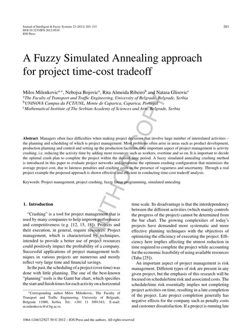 Pdf A Fuzzy Simulated Annealing Approach For Project Time Cost Tradeoff