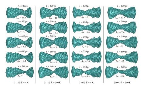 Snapshots At Different Evolution Times Of Those Nanowires Whose Smt