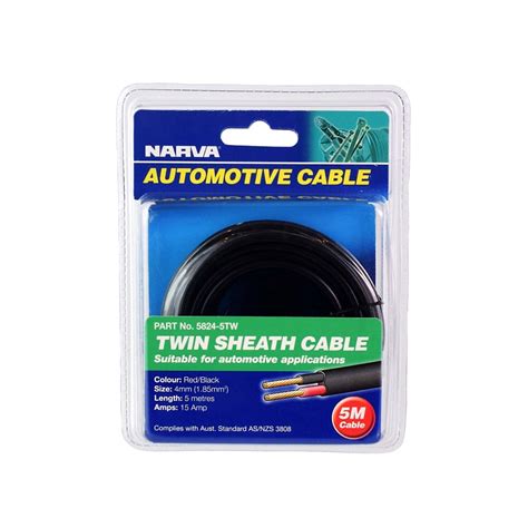 Narva 15a 4mm Twin Core Sheathed Cable 5m Red Black With Black Tracer