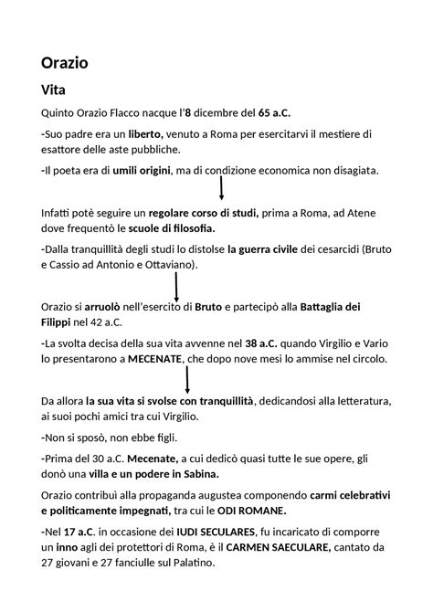 La Vita Di Orazio Schema Sintetico Schemi E Mappe Concettuali Di