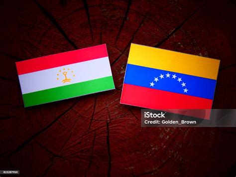 고립 된 나무 등 걸에 베네수엘라 국기와 타지 키스탄 국기 0명에 대한 스톡 사진 및 기타 이미지 0명 Friendly Match 개념 Istock
