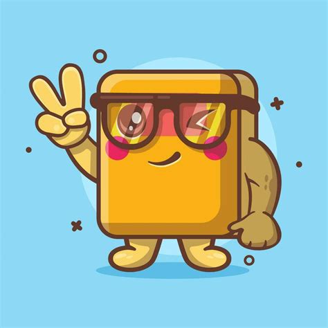 Cute Book Character Mascot With Peace Sign Hand Gesture Isolated