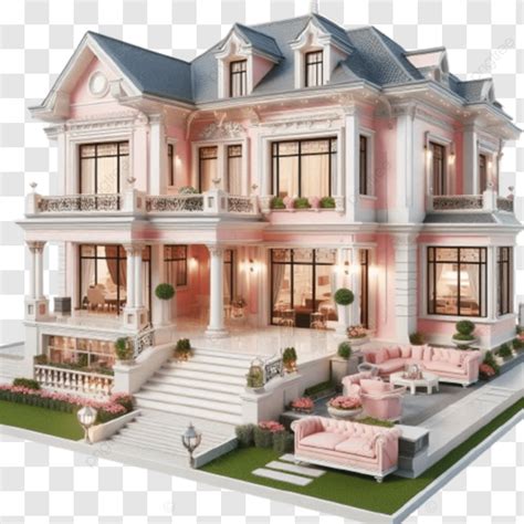 포탑 지붕과 발코니 계단 생성 Ai가 있는 3d 분홍색 집 포탑 지붕과 발코니가 있는 3d 분홍색 집 그리고 계단 생성 Ai
