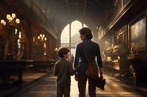 Premium Photo Mother And Son Exploring A Historical Museum Generative Ai