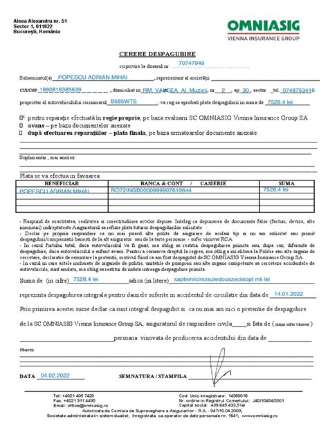 Cerere Despagubire Omniasig Pdf