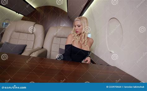 Busty Blonde Is Flying Alone On Luxury Airplane Traveling By First