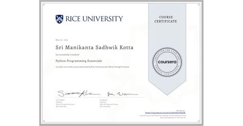 Completion Certificate For Python Programming Essentials Kotta