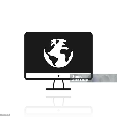 地球を搭載したデスクトップコンピュータ白い背景に反射するアイコン アイコンのベクターアート素材や画像を多数ご用意 アイコン