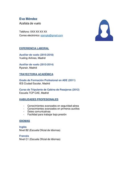 ᐉ Ejemplo de Currículum azafata Plantilla Guía