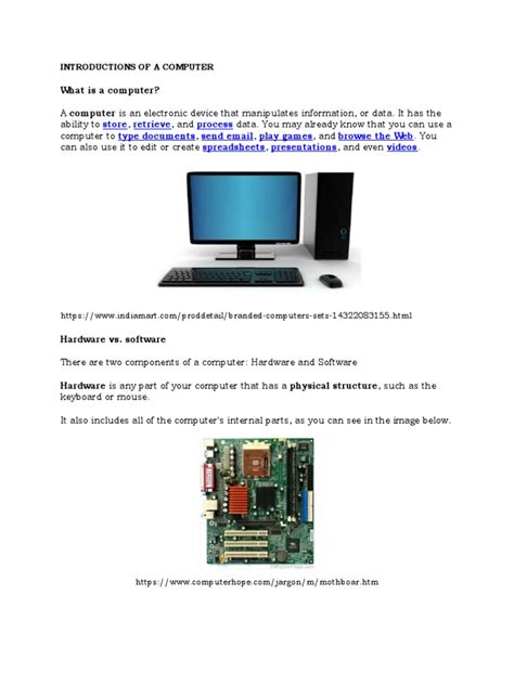 Introductions Of A Computer Pdf Computer Hardware Personal Computers