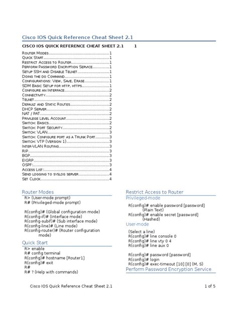 Cisco Ios Quick Reference Cheat Sheet 2 1 Pdf Ip Address Router Computing