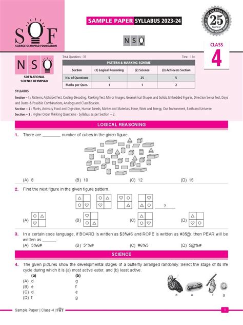 SOF NSO Sample Paper 2024 Class 4
