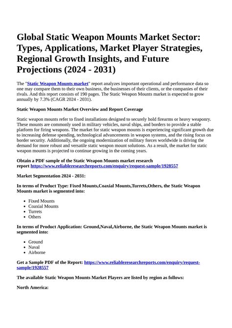 reportprime global static weapon mounts market sector types