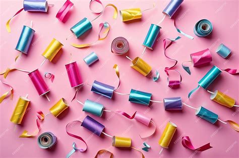 Premium Photo Colorul Party Streamers On Pink Background Celebration