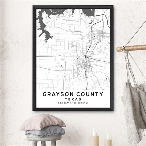 Mapa De Grayson County Texas Light 2 16×20 Yaxa Colombia