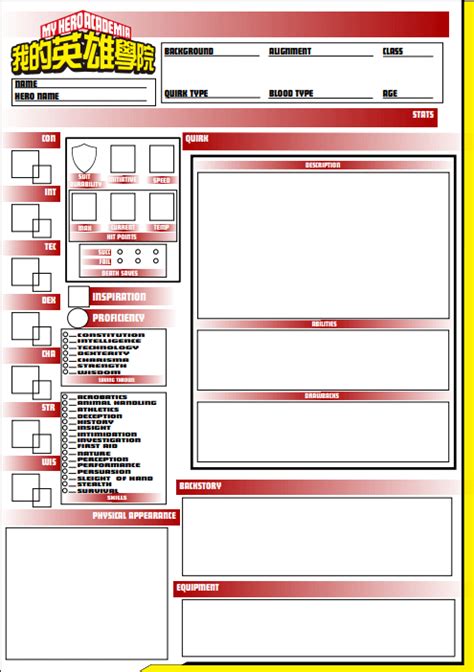 Mha Ttrpg Charachter Sheet Couldnt Find One I Liked So I Just Made My