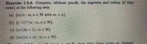 solved exercise 1 3 8 compute without proofs the suprema