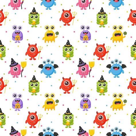 Premium Vector Cartoon Monster Cute Happy Monsters Halloween Seamless