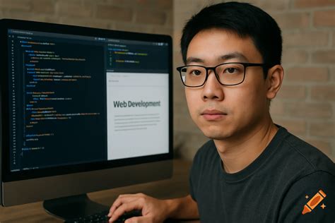 Photorealistic Photo Of A Man Coding On A Computer Showing Web