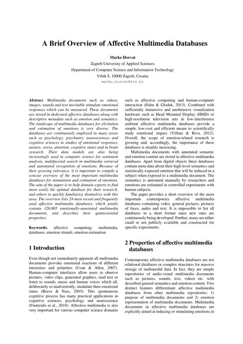 Pdf A Brief Overview Of Affective Multimedia Databases
