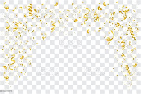 투명 한 배경에 고립 된 빛나는 황금 색종이 떨어지는 골드 색상의 밝은 축제 색조 벡터 일러스트 Eps10 풍선에 대한 스톡