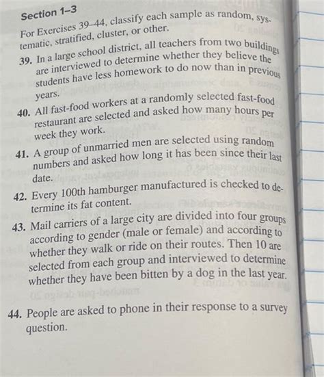 solved section 1 3 for exercises 39−44 classify each sample