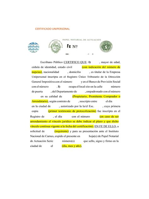 Modelo De Certificado Notarial Pdf