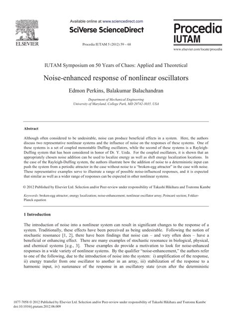Pdf Noise Enhanced Response Of Nonlinear Oscillators