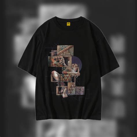 Basic Drop Shoulder T Shirt Black Wt Rib Aaz