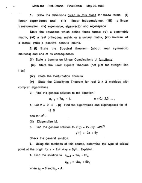 12 Solved Questions In Linear Algebra Final Exam Math 461 Docsity