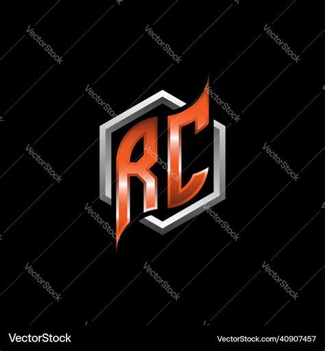 Rc Monogram Geometric Orange With Hexagonal Vector Image