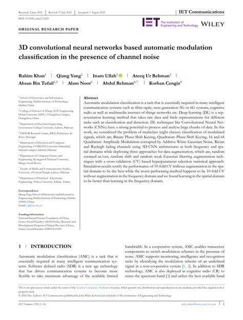 Pdf 3d Convolutional Neural Networks Based Automatic Modulation Classification In The Presence
