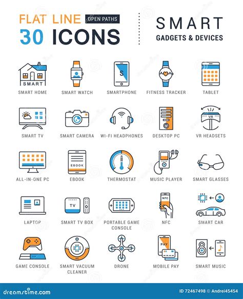 Set Vector Flat Line Icons Smart Device Stock Illustration