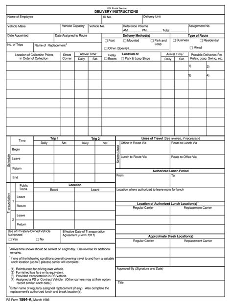 Ps Form 1564a 1986 2021 Fill And Sign Printable Template Online Us