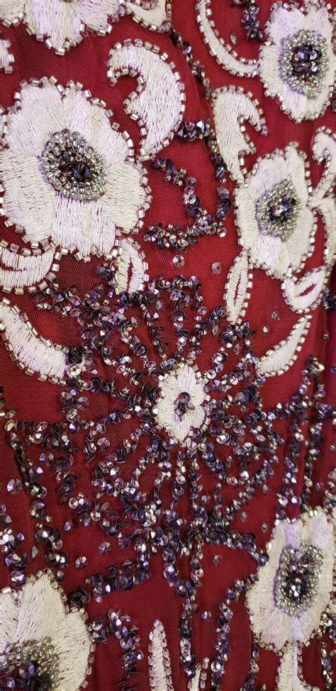 Pisarro Nights Red Beaded Mesh Sheath Gown Evening Dress Size 4