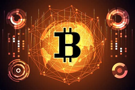 추상적인 기술 지도 세계 디지털 돈을 Ui 미래 개념 미래 황금 Bitcoin 디지털 통화 인터페이스 홀로그램 요소 디지털