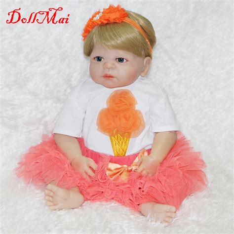 DollMai 22 Full Silicone Reborn Dolls Blond Hair Blue Eyes Girl Doll