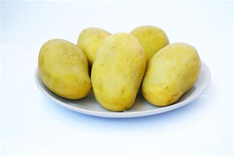 Fresh Ripe Mangoes On White Plate Stock Photo Image Of Juicy Food
