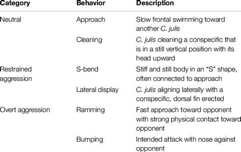 Ethogram Of Coris Julis With Behaviors And Respective Descriptions