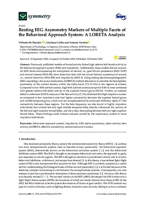 Pdf Resting Eeg Asymmetry Markers Of Multiple Facets Of The Behavioral Approach System A