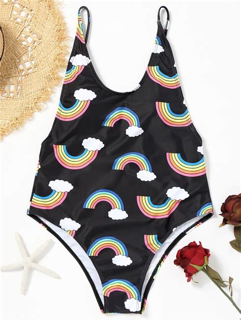 32 Off 2021 Backless Rainbow Print One Piece Swimsuit In Colormix