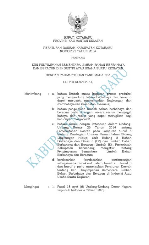 Peraturan Daerah Kab Kota Baru No 21 Tahun 2014 Tentang Izin