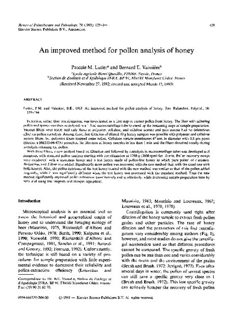 Pdf An Improved Method For Pollen Analysis Of Honey