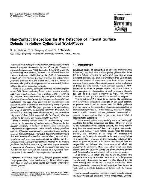 Pdf Non Contact Inspection For The Detection Of Internal Surface