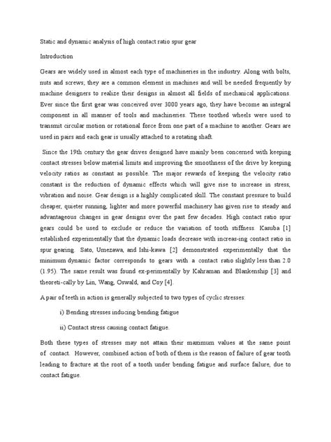 Static And Dynamic Analysis Of High Contact Ratio Spur Gear Pdf Gear Finite Element Method