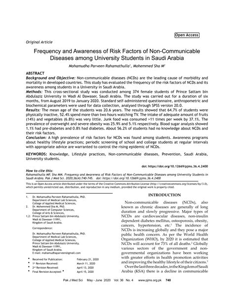Pdf Frequency And Awareness Of Risk Factors Of Non Communicable