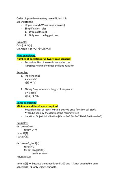 CS1010s Big O Notation Notes Order Of Growth Meaning How Efficient