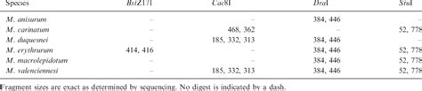 fragment sizes base pair number associated with restriction digests
