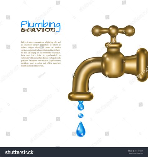Brass Water Faucet Blue Glossy Droplets Stock Vector Royalty Free