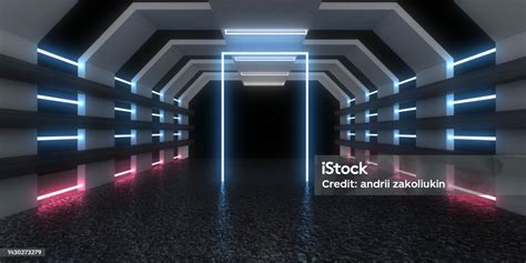 네온 조명3d 추상적 배경 네온 터널 공간 건설 3d 일러스트레이션 0명에 대한 스톡 사진 및 기타 이미지 0명 3차원 형태 강단 Istock